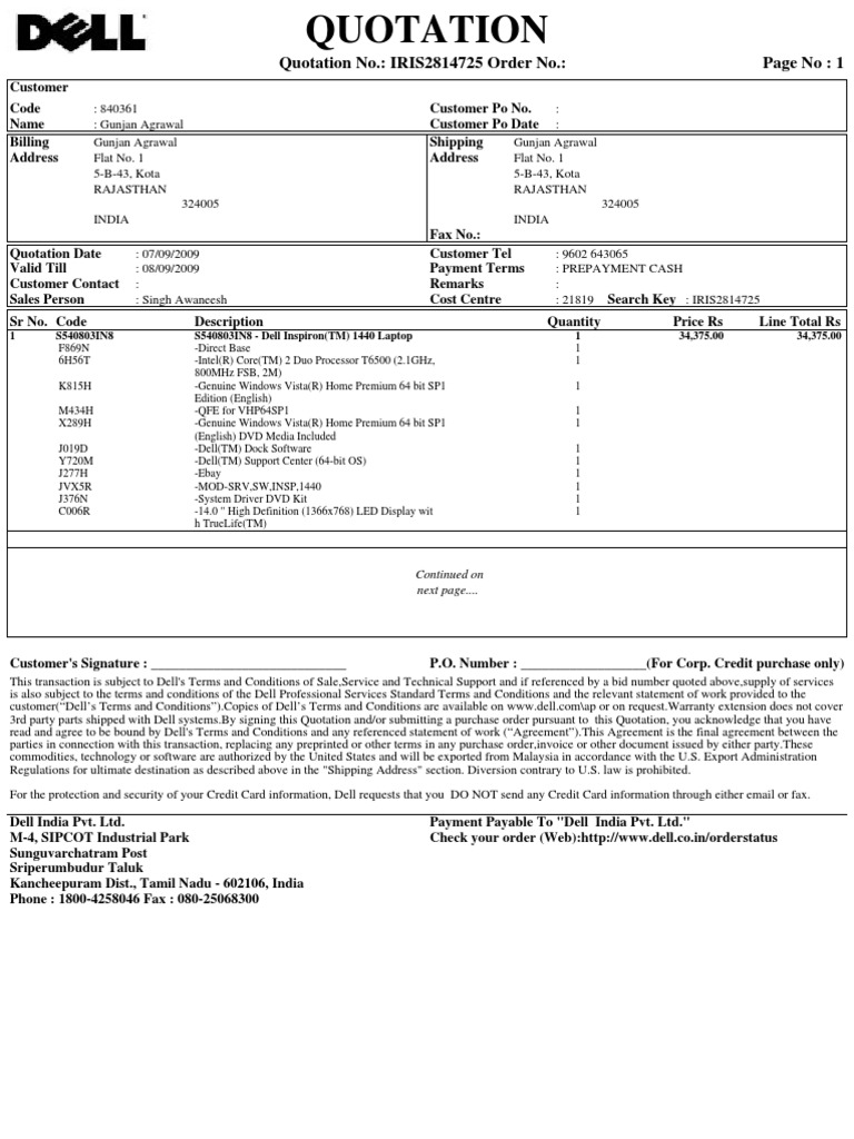 Dell Quotation IND | PDF | Contractual Term | Dell