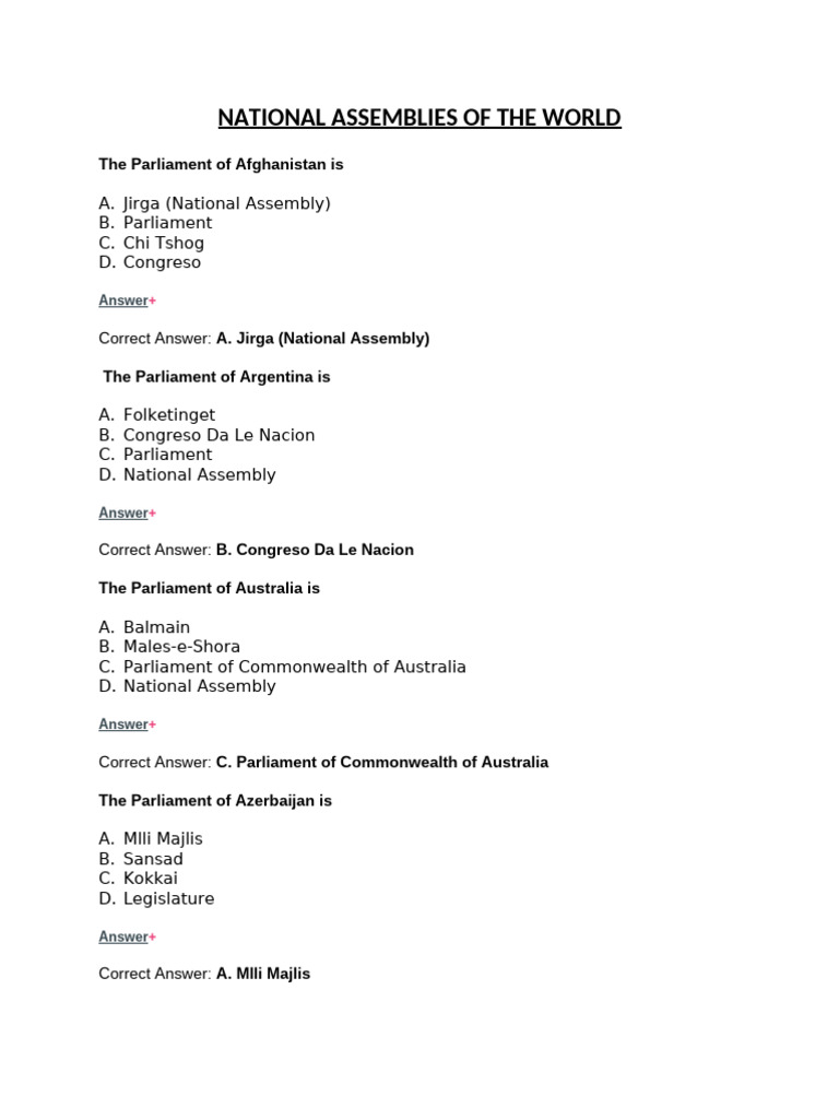 National Assemblies of The World | PDF