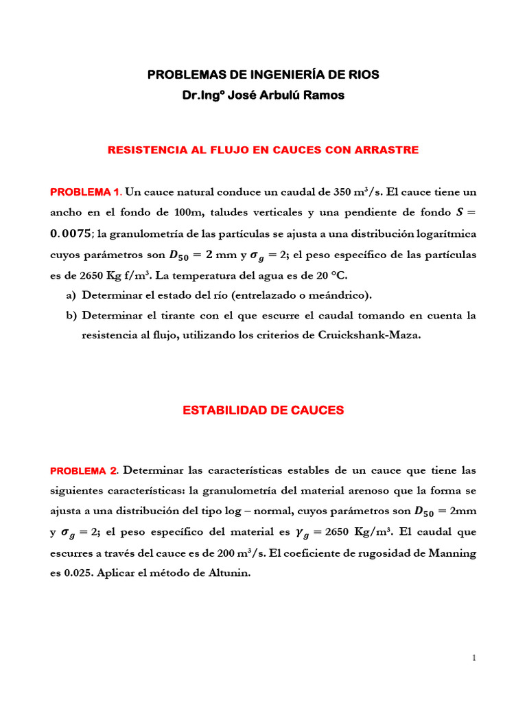 2.-Prob Propuestos Ing Rios-2020 - A | PDF
