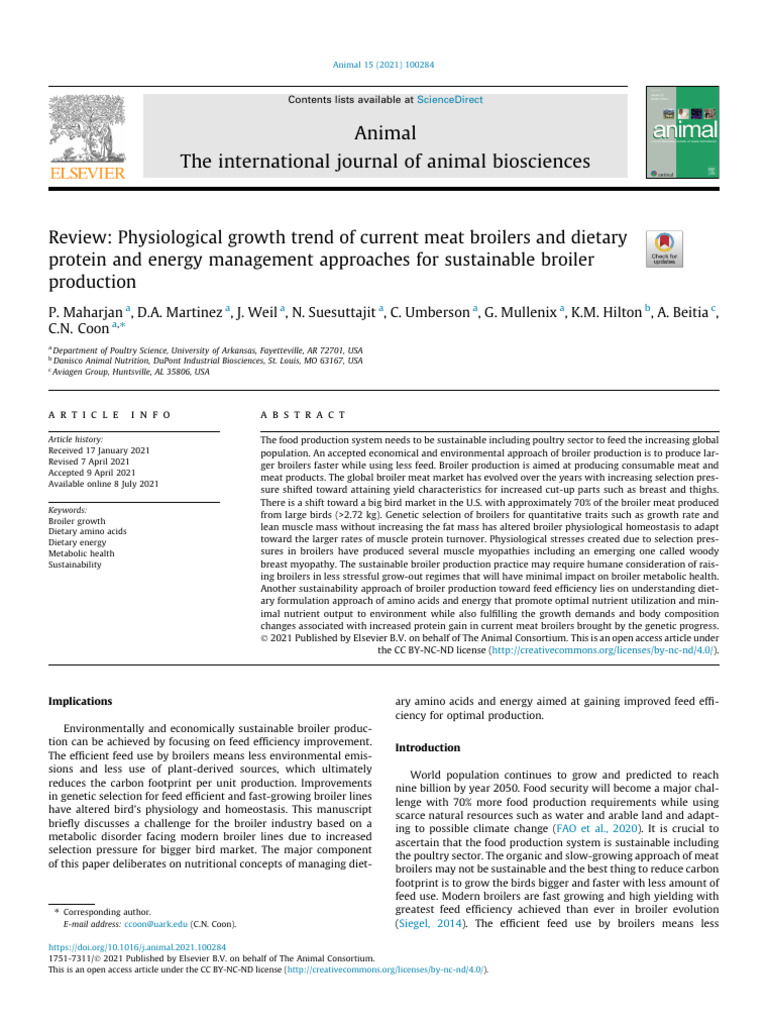 Physiological Growth Trend of Current Meat Broilers and Dietary | PDF