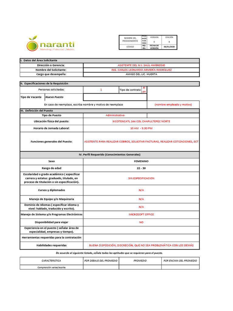 Solicitud de Asistente | PDF