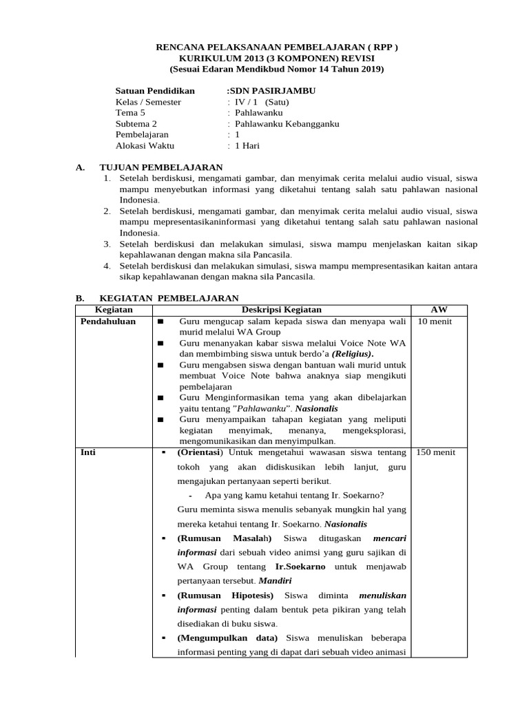 RPP Kelas 4 Tema 5 Sub2 Pertemuan 1-4 | PDF