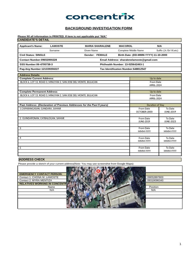 BACKGROUND INVESTIGATION FORM (Updated)_MARIA SHARA | PDF