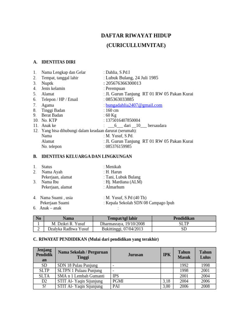 Curricullumvitae An. Dahlia | PDF