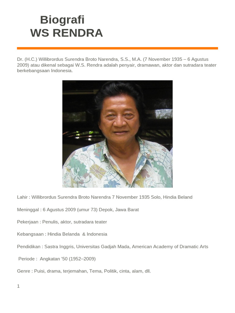 Dokumen Biografi Ws Rendra | PDF