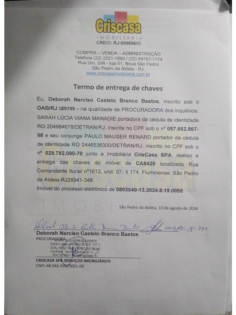 PDF - DECLARACAO ENTREGA DE CHAVE | PDF