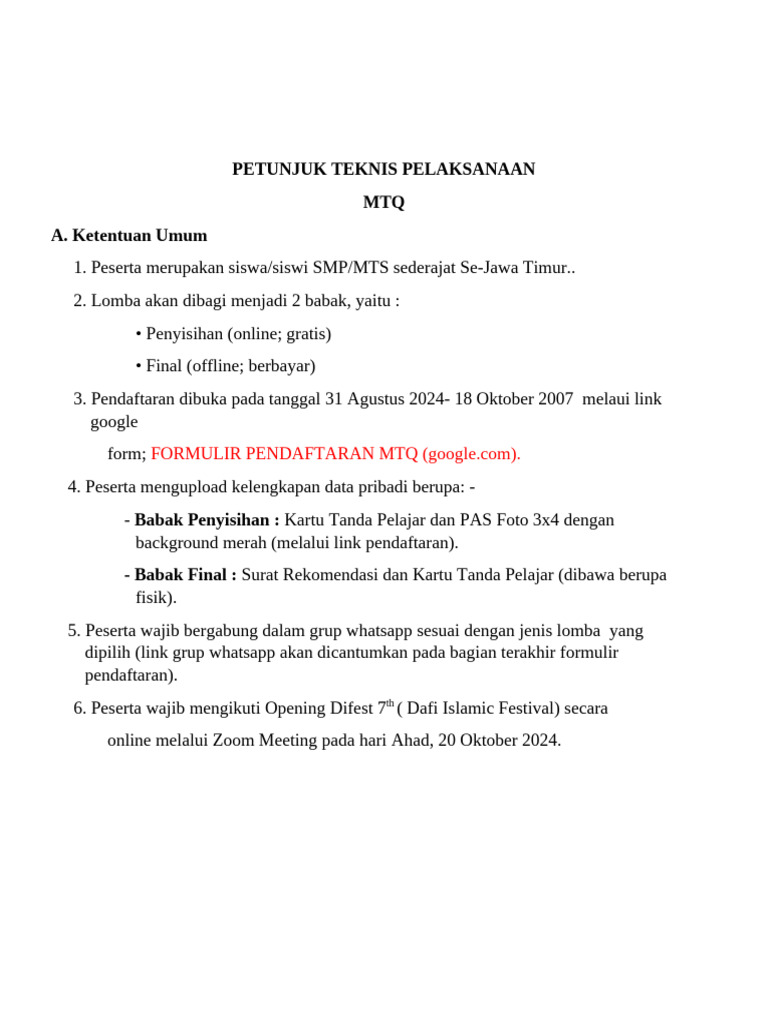 Petunjuk Teknis Pelaksanaan MTQ | PDF
