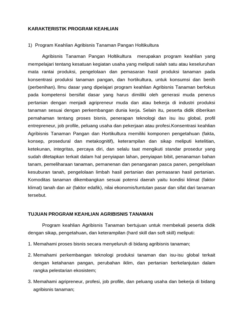 Karakteristik Program Keahlian Atph | PDF