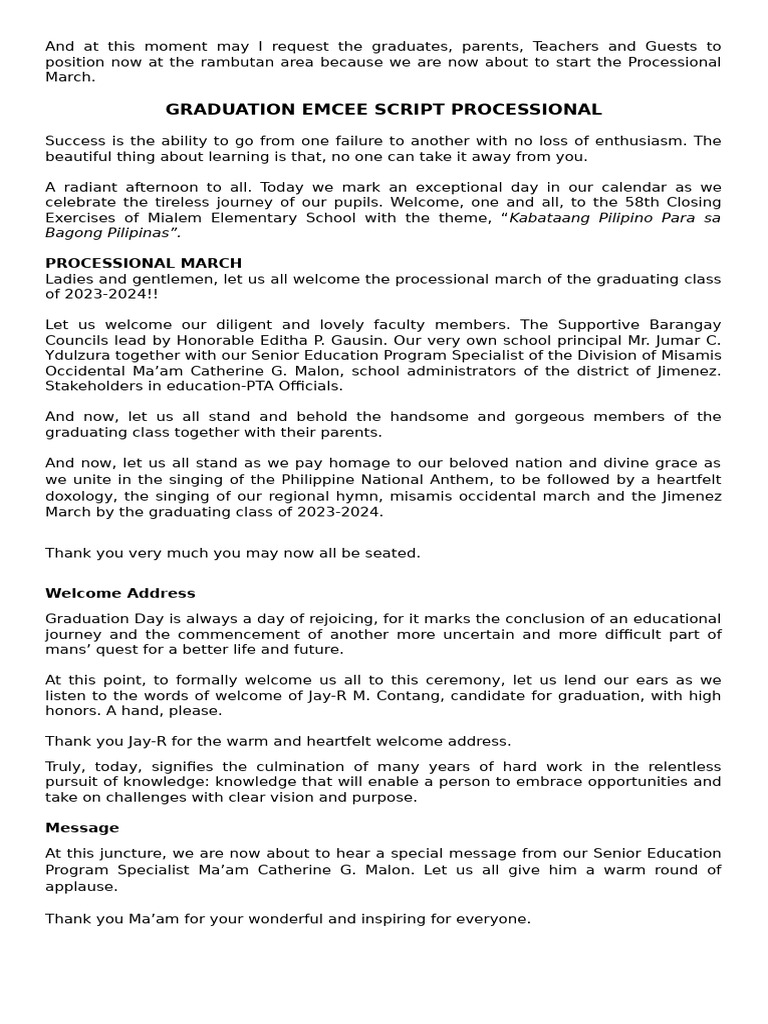 Script For Graduation | PDF
