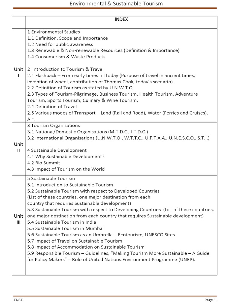 Environment & Sustainable Tourism | PDF