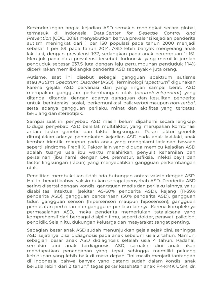 Kecenderungan Angka Kejadian ASD Semakin Meningkat Secara Global | PDF