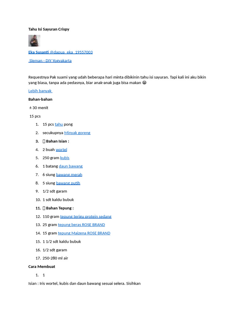 Tahu Isi Sayuran Crispy | PDF