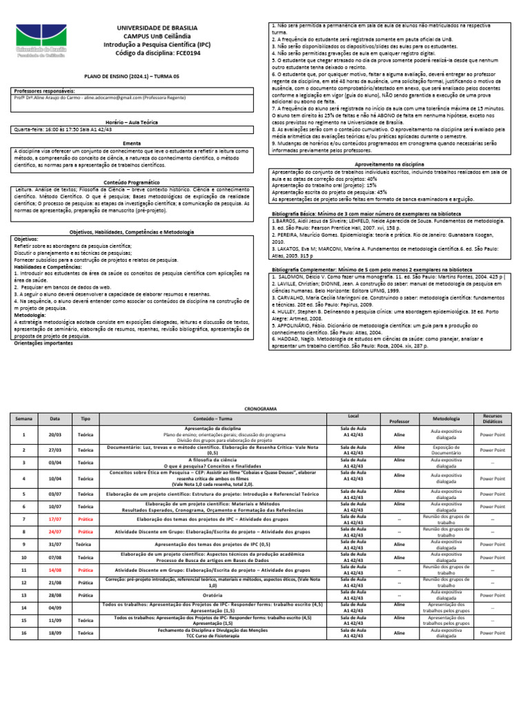 Plano de Ensino IPC 2024 1 | PDF