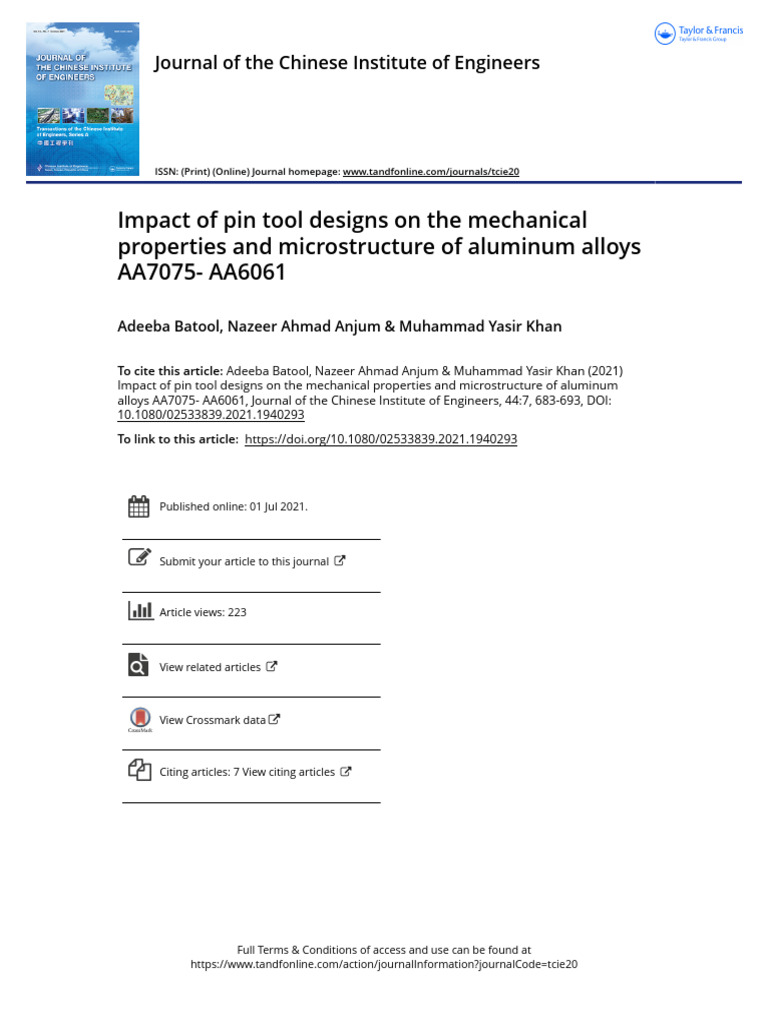 Impact of Pin Tool Designs On The Mechanical Properties and Microstructure of Aluminum Alloys ...