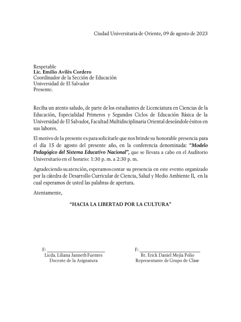 Carta de Asistencia - Lic. Emilio Aviles33 | PDF