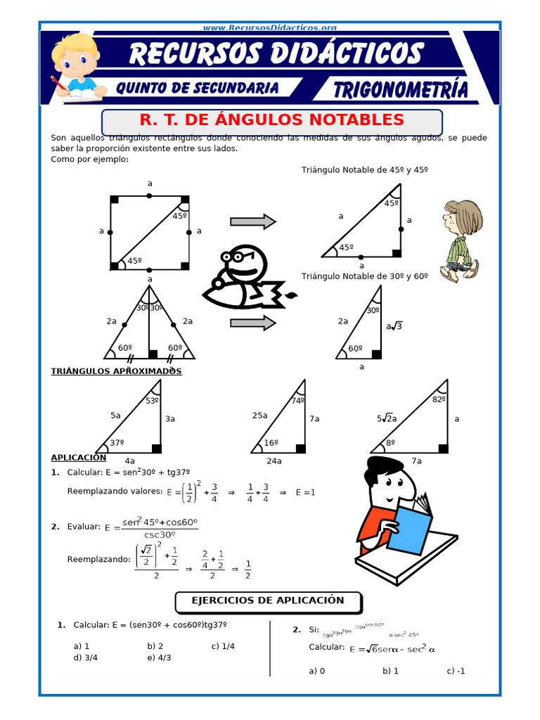 Razones Trigonométricas de Ángulos Notables para Quinto de Secundaria | PDF