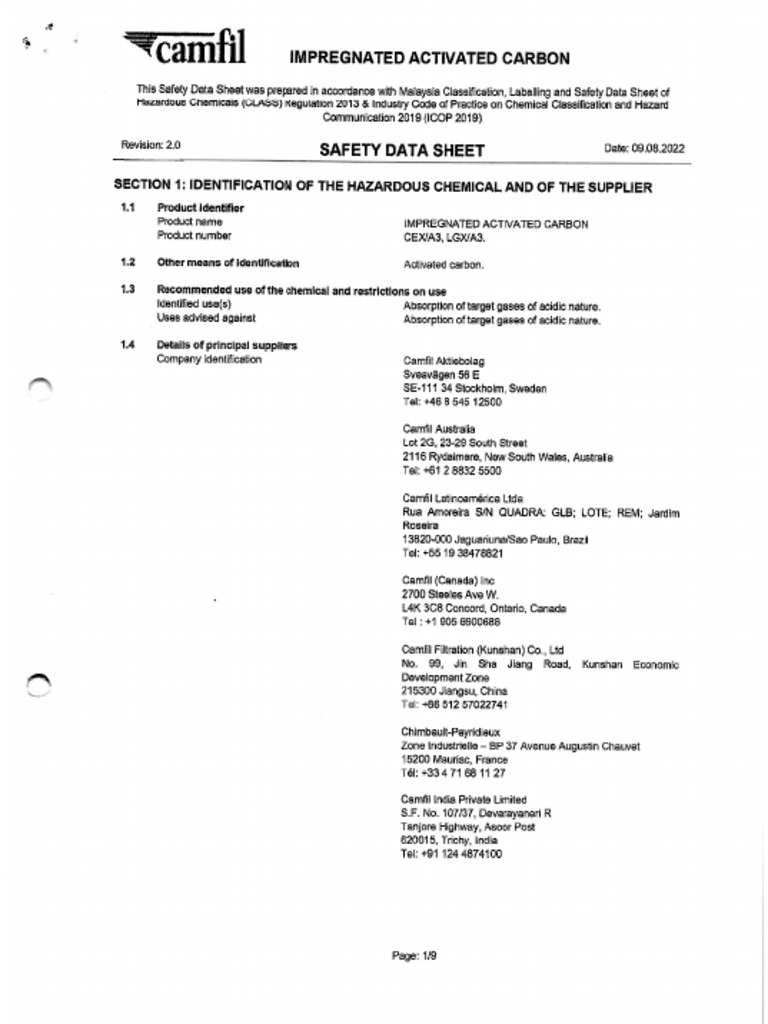 SDS Impregnated Activated Carbon | PDF