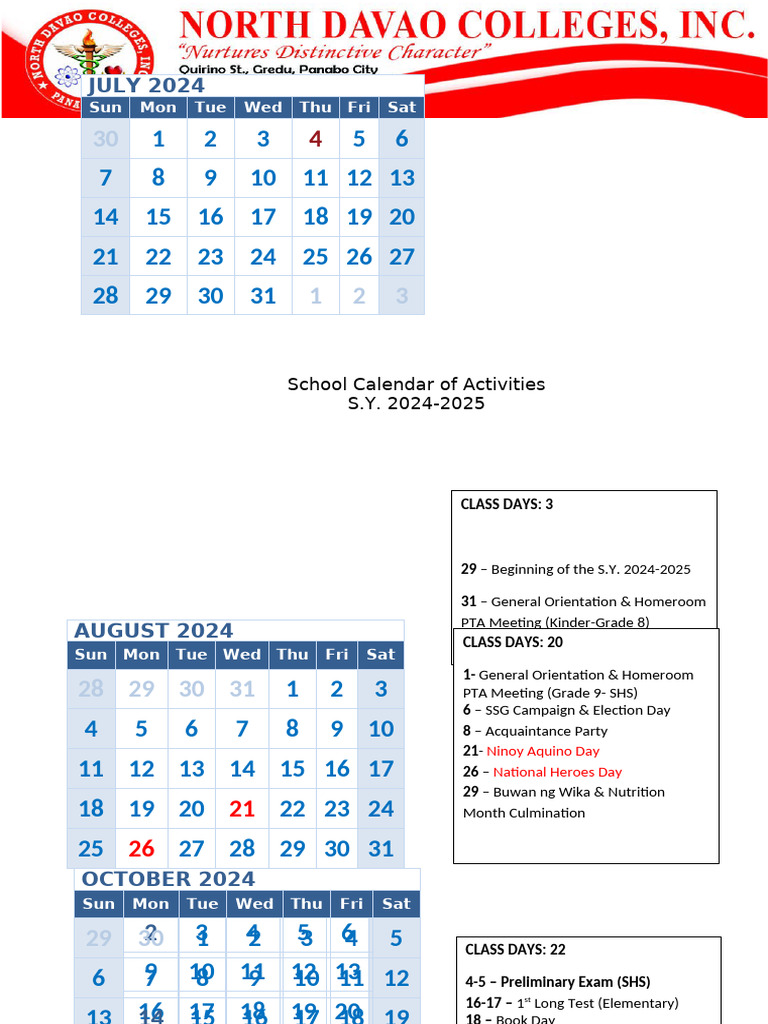 INITIAL 2024 2025 School Calendar of Activities | PDF | Philippines