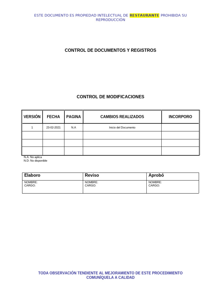 PR-001 Control de Documentos y Registros (V1) | PDF | Sistema de manejo ...