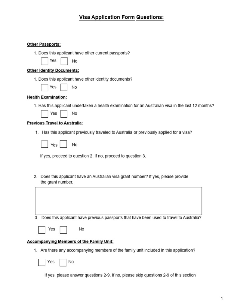 Visa Application Form Questions | PDF