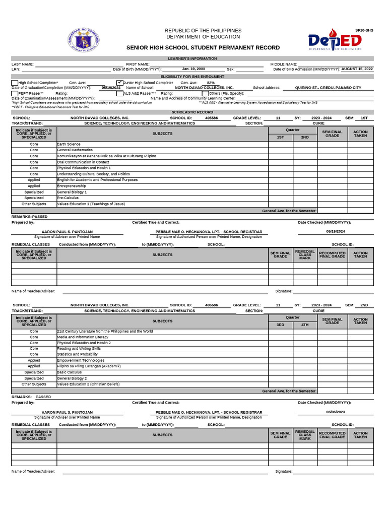 Form 137 Stem Grade 11 Curie | PDF