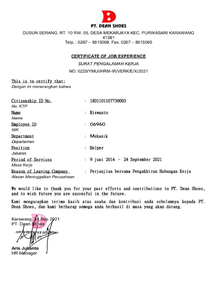 Paklaring Riswanto | PDF