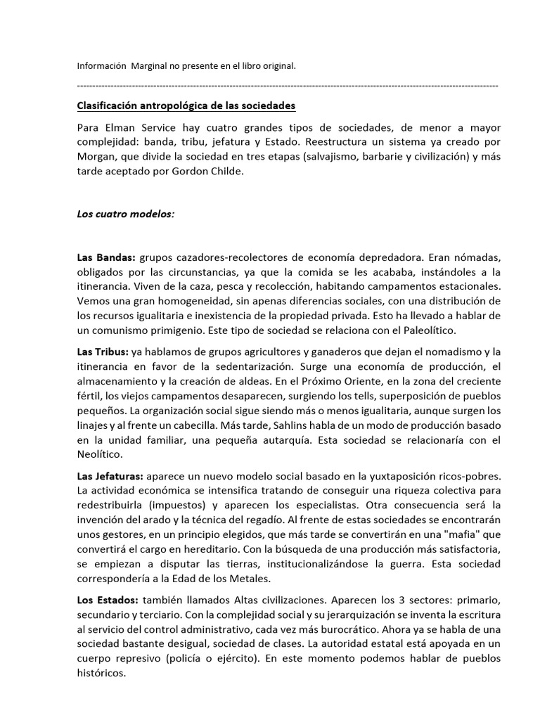 Clasificación de Sociedades por Elman Service | PDF | Sociedad | Nómada