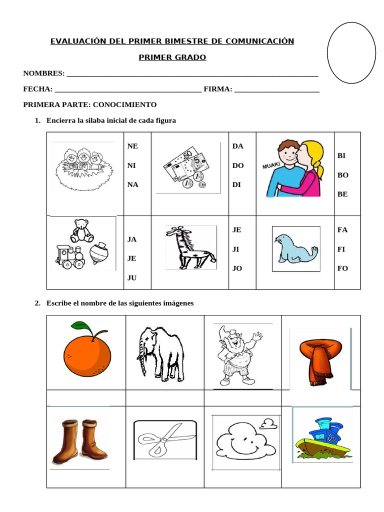 PRUEBA DE ENTRADA PARA 1ER GRADO | PDF