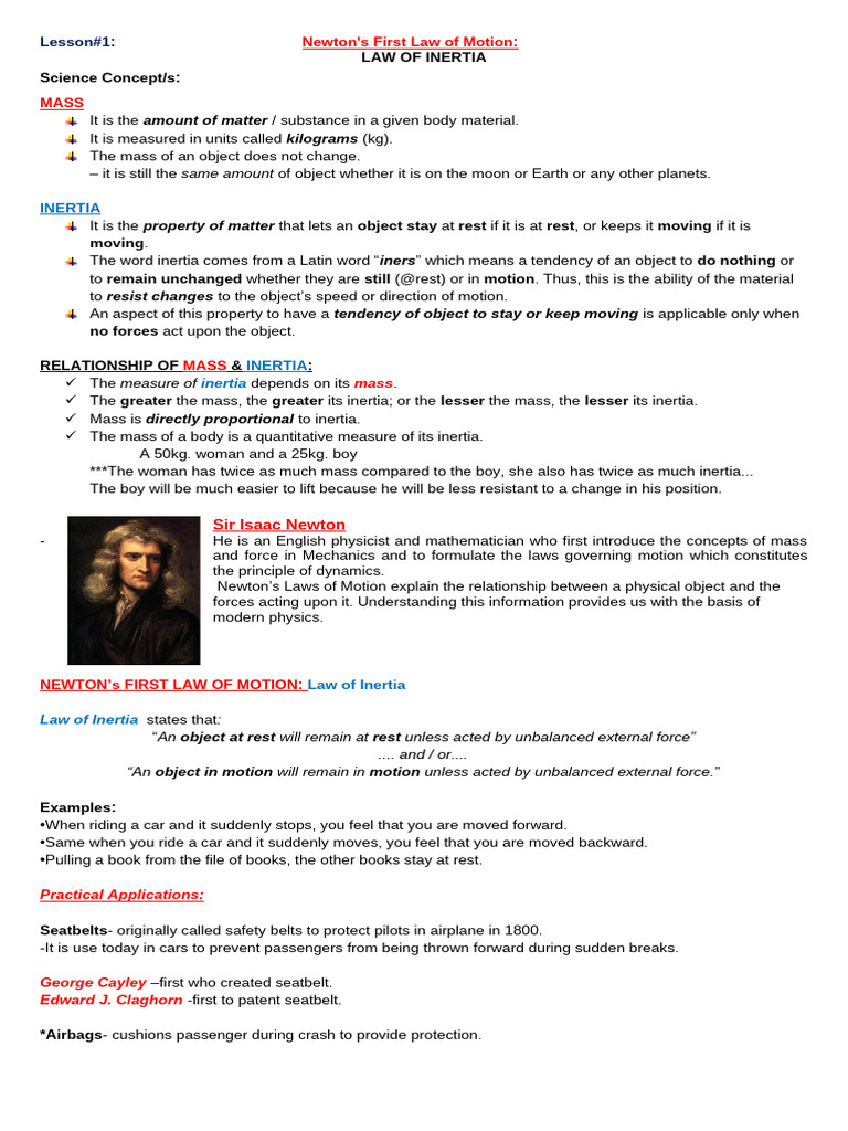3 - Lecture On 1st Law of Inertia | PDF