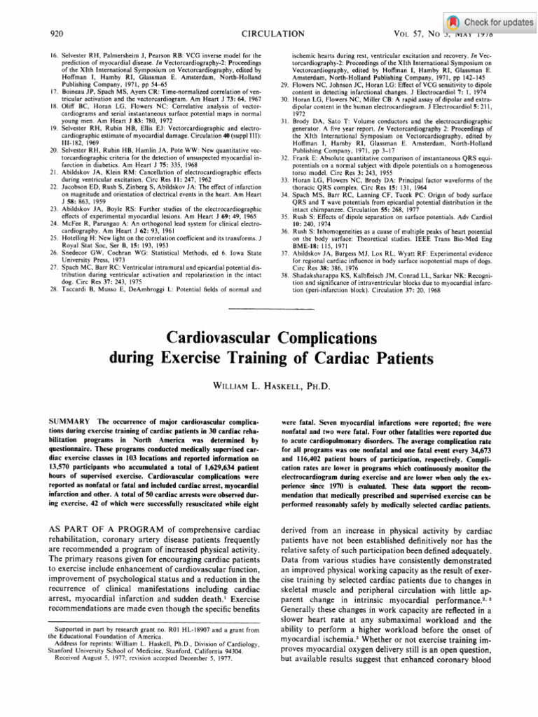 Haskell 1978 Cardiovascular Complications During Exercise Training of ...