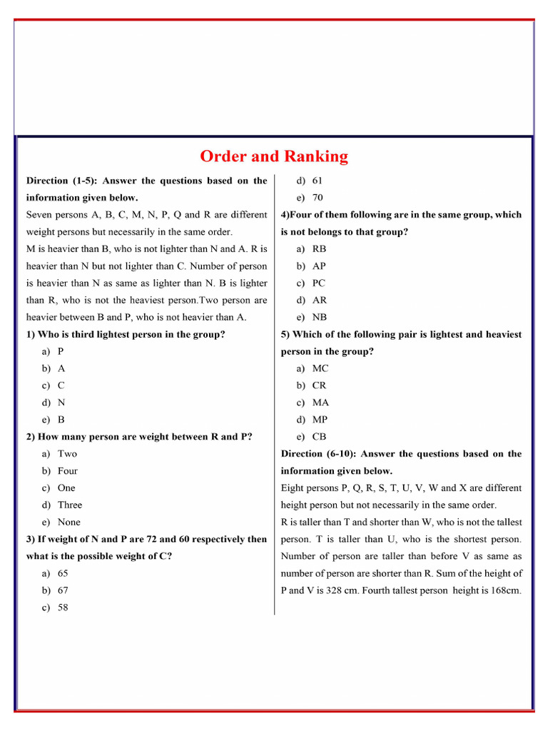 Order Ranking Puzzles | PDF