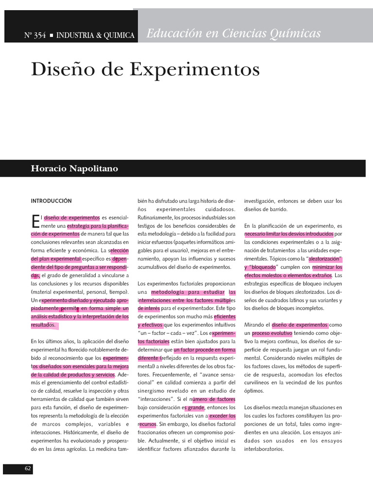 Napolitano Diseño de Experimentos | PDF | Experimentar | Diseño de experimentos