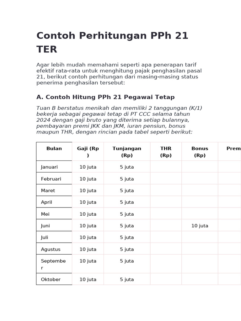 Contoh Perhitungan PPH 21 TER | PDF