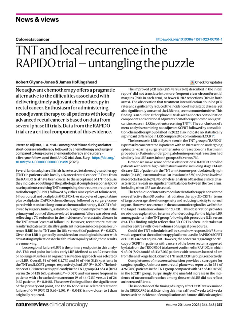 TNT and Local Recurrence in The RAPIDO Trial - Untangling The Puzzle ...