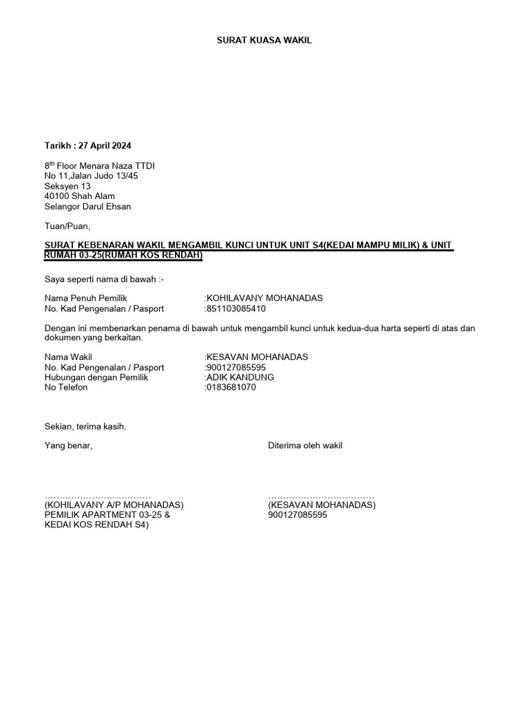 Surat-Kuasa Wakil Emira | PDF