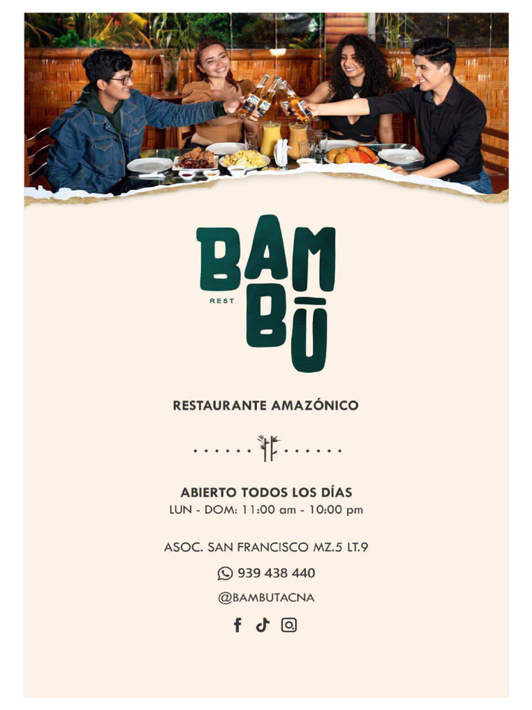 Carta de Bambú Comida y Cocteles | PDF