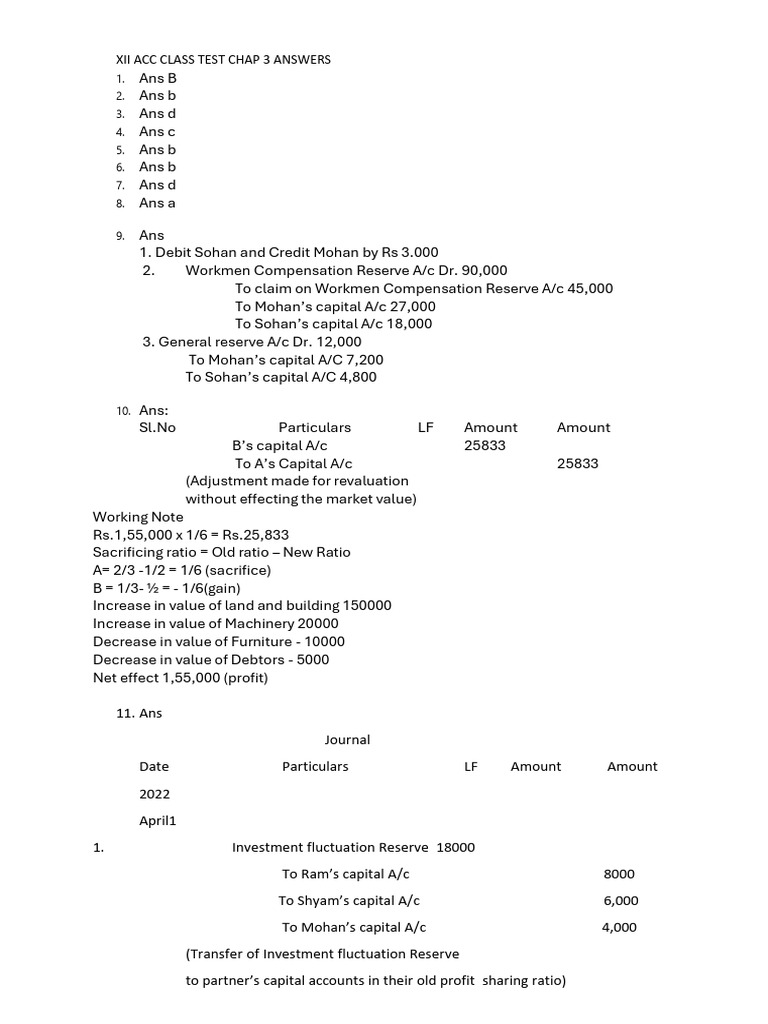 Xii Acc Class Test CH 3 Ans | PDF