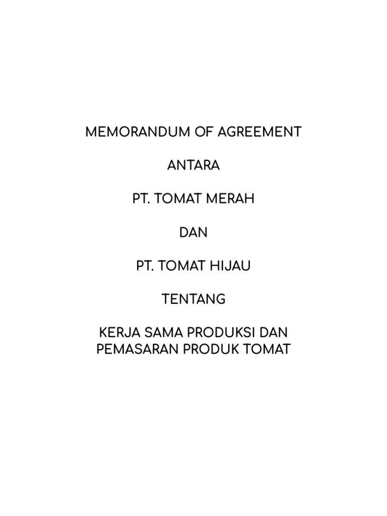 Draft MoA Pemasaran Lokal & Ekspor | PDF