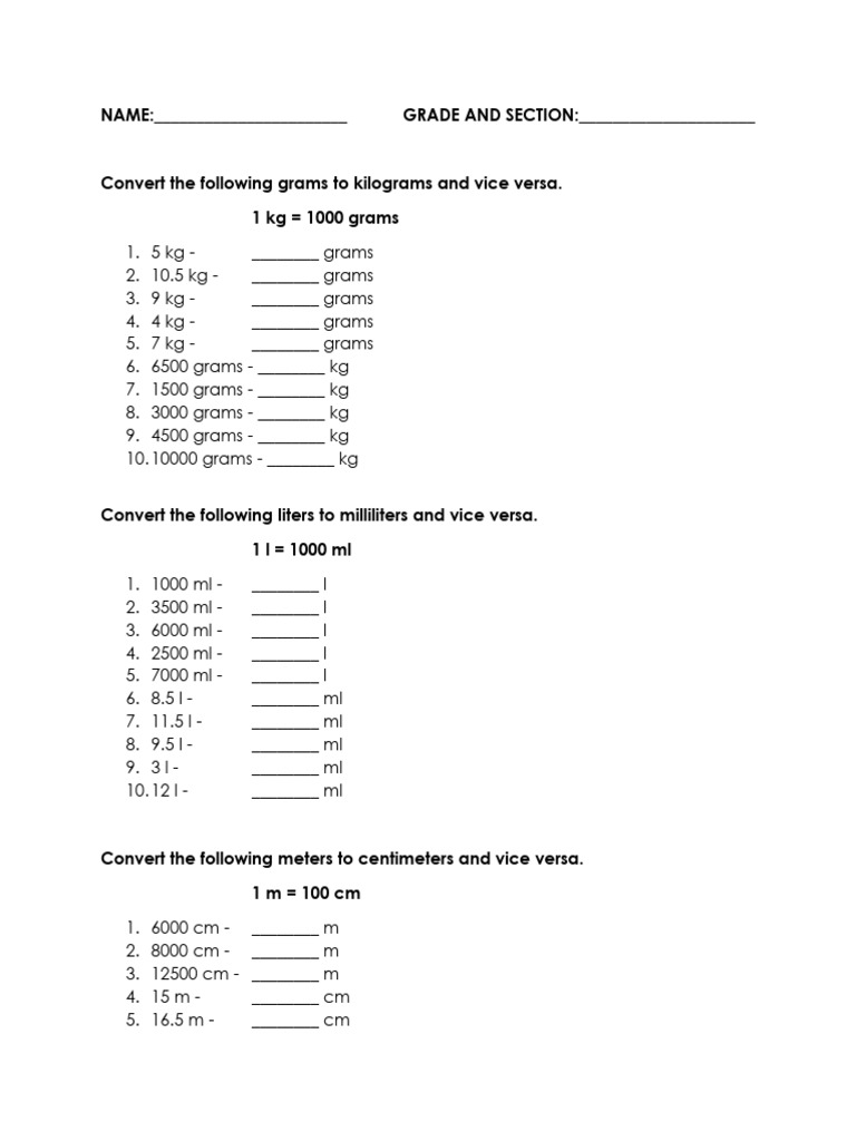 Metric Conversion Worksheet | PDF