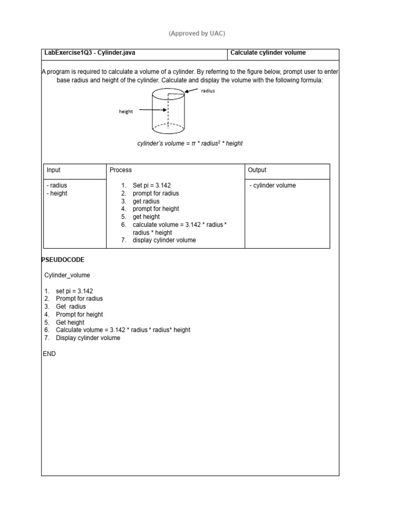 Labexercise1Q3 - Cylinder - Java Calculate Cylinder Volume | PDF
