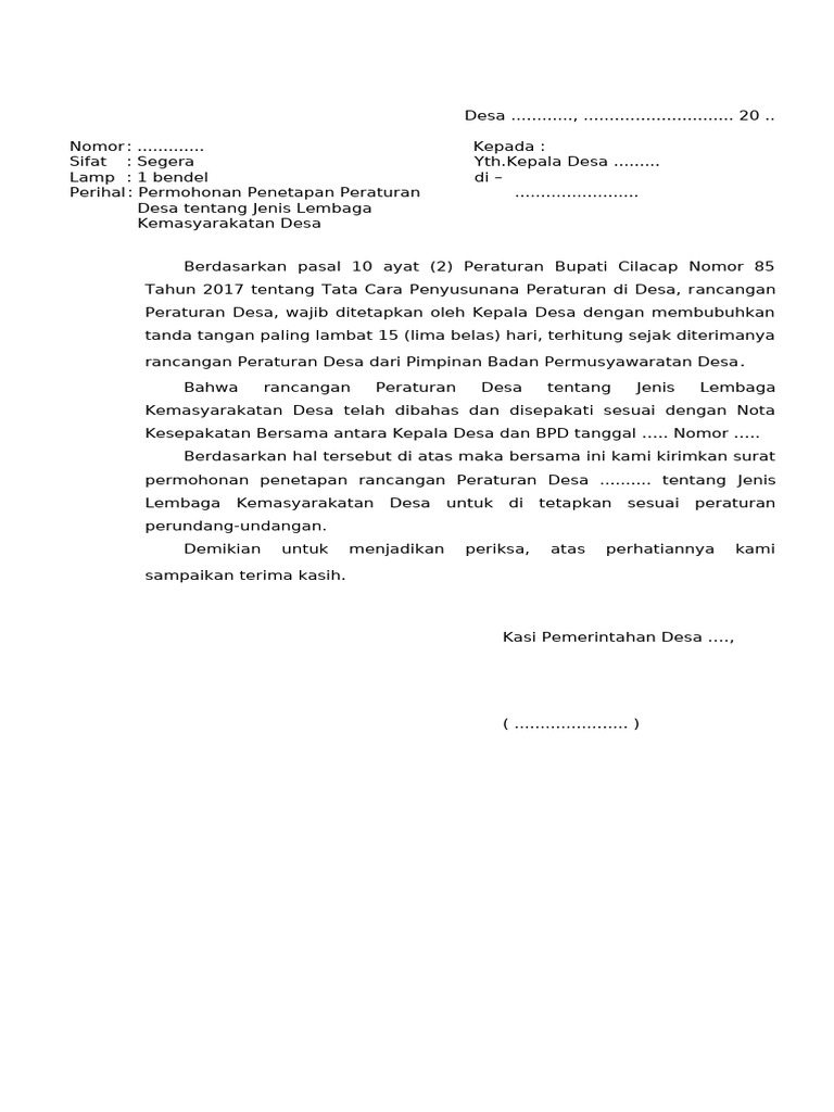 Surat Permohonan Penetapan Perdes | PDF