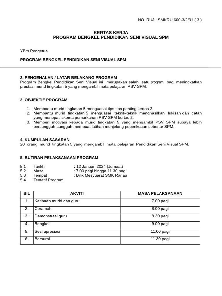 KERTAS KERJA BENGKEL PSV | PDF