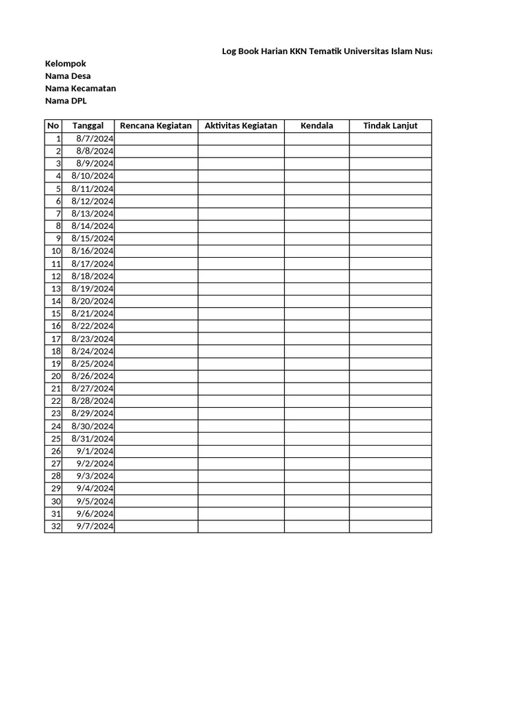 Logbook KKN Tematik 2024 (Kelompok) | PDF