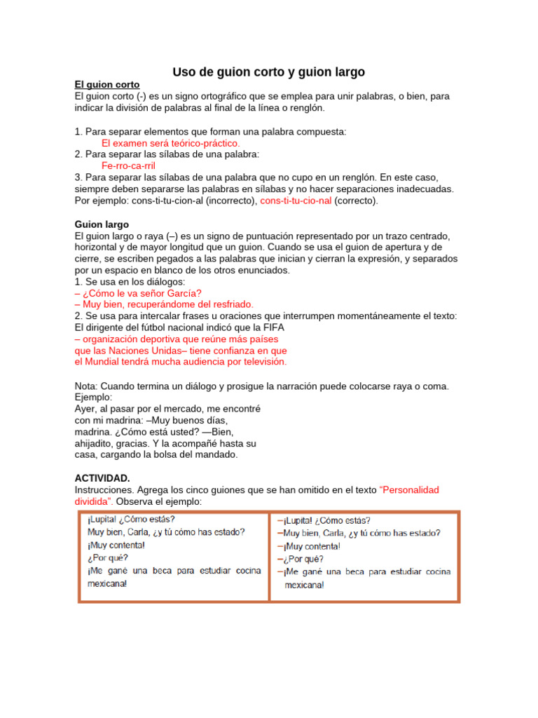 Uso de Guion Corto y Guion Largo | PDF