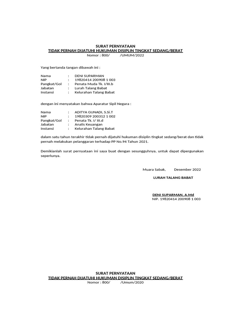 Surat TDK Melanggar PP 94 Tahun 2021 | PDF