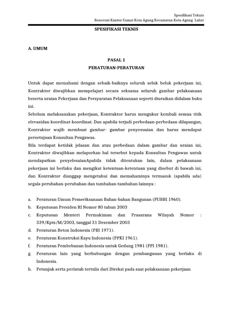 Spesifikasi Renovasi Kantor Camat Kota Agung Kecamatan Kota Agung | PDF Spesifikasi Renovasi Kantor Camat Kota Agung Kecamatan Kota Agung | PDF