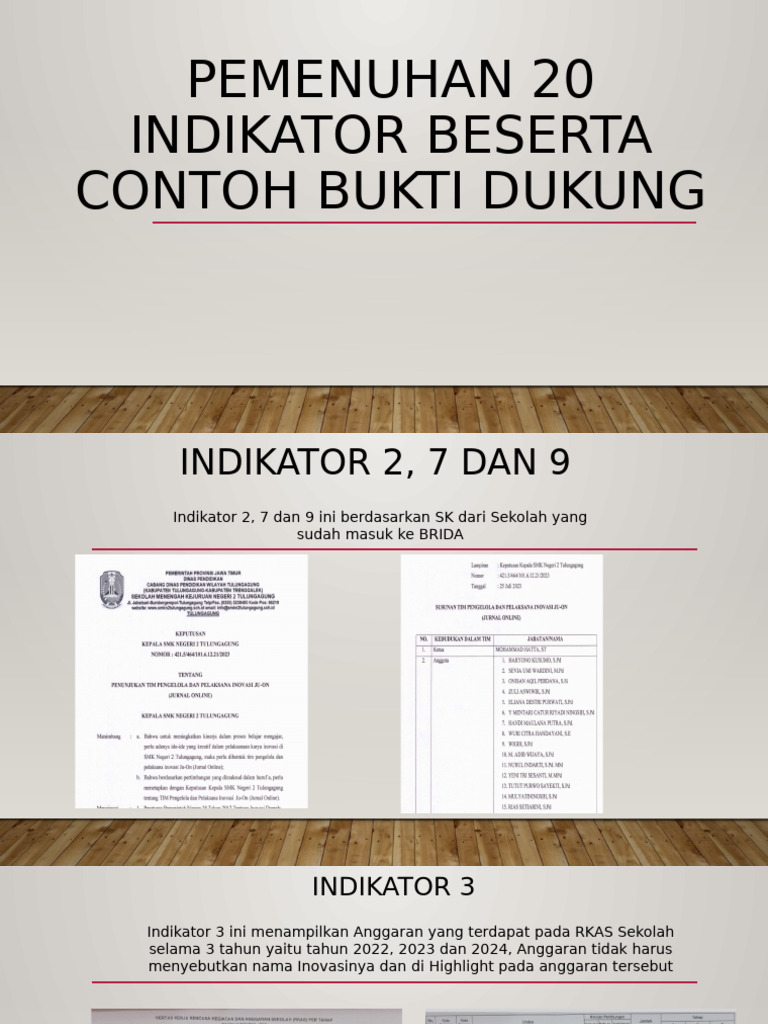 Pemenuhan 20 Indikator Beserta Contoh Bukti Dukung | PDF