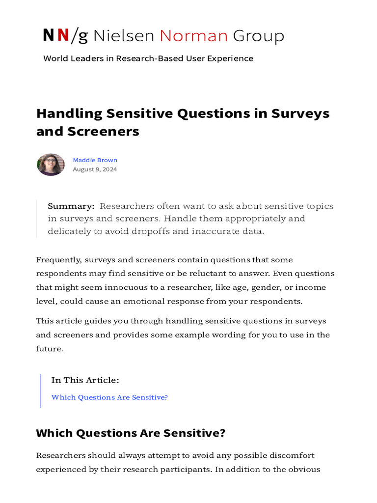 Handling Sensitive Questions in Surveys and Screeners | PDF