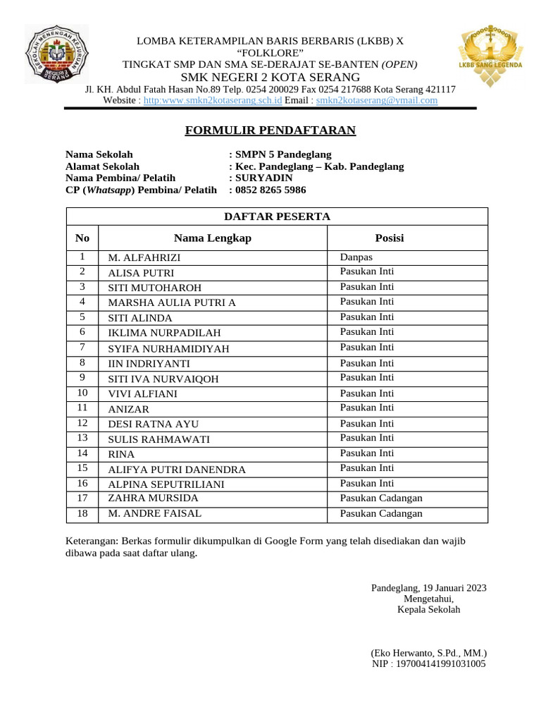 Form Pendaftaran Peserta LKBB X Folklore | PDF