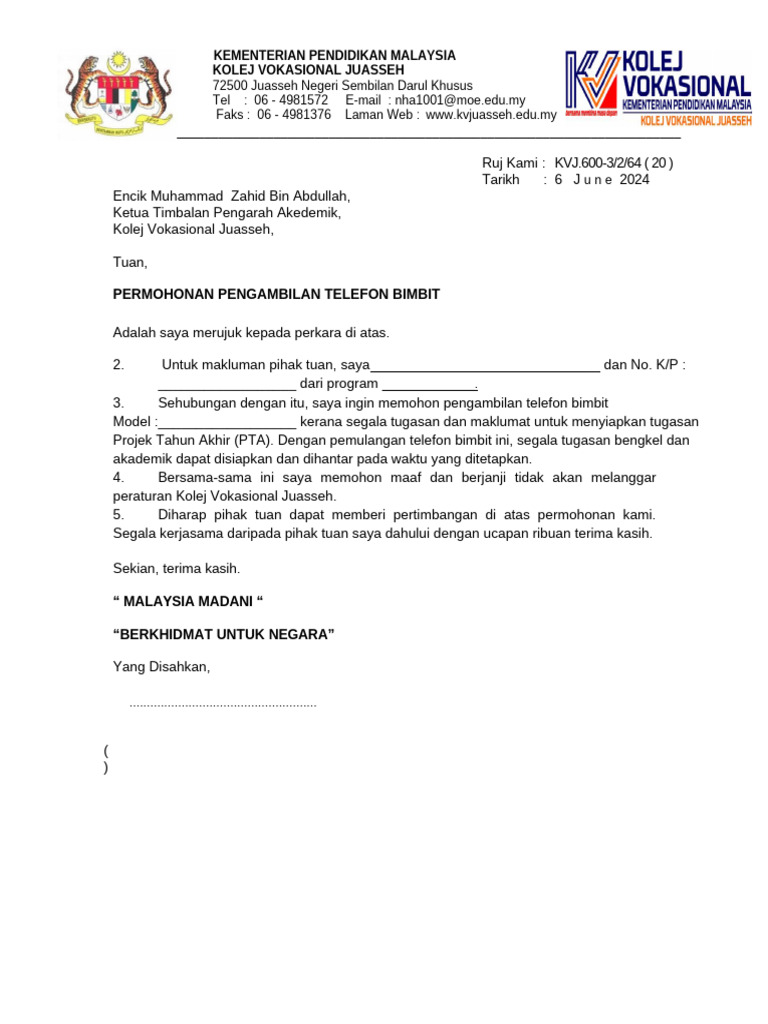 Surat Kebenaran Telefon Pdf